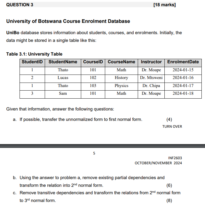 Solved QUESTION 3University of Botswana Course Enrolment | Chegg.com