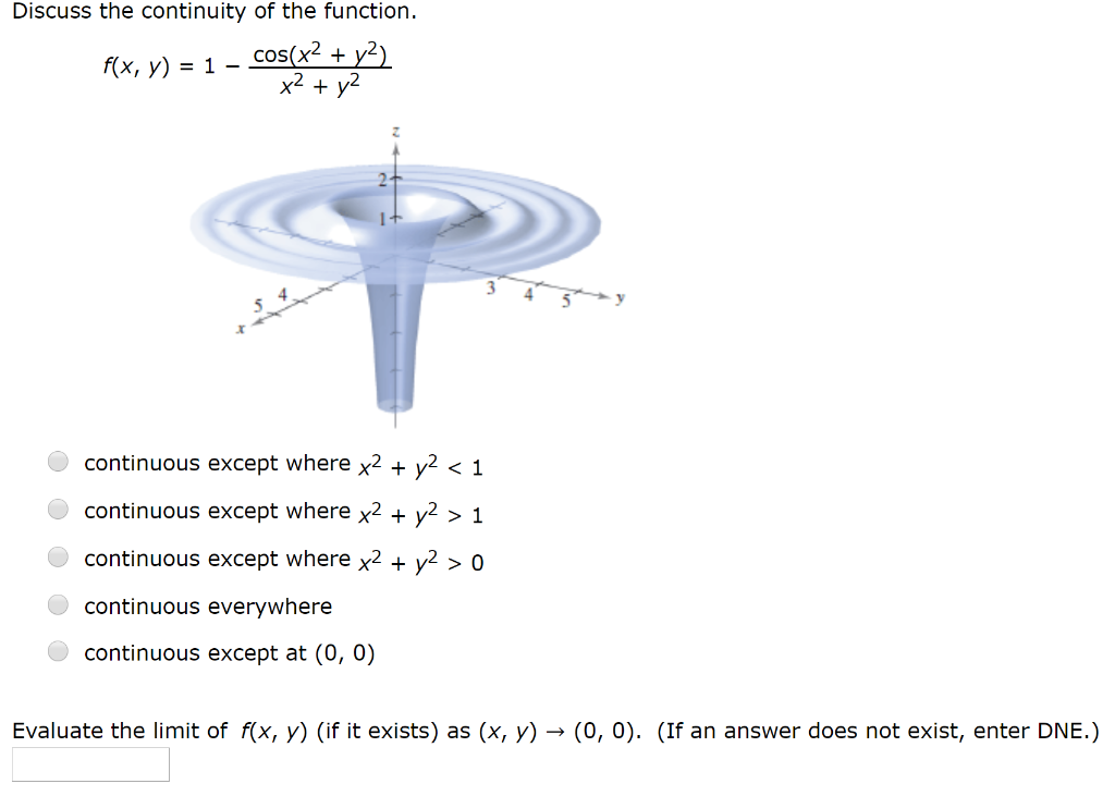 Solved Discuss the continuity of the function. f(x, y) = 1 - | Chegg.com