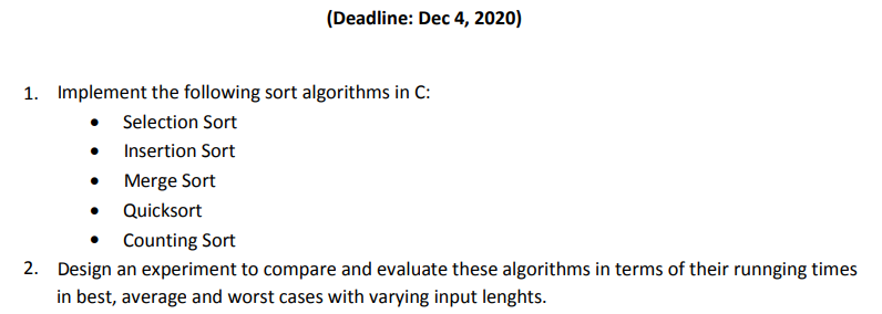 Solved (Deadline: Dec 4, 2020) 1. Implement the following | Chegg.com