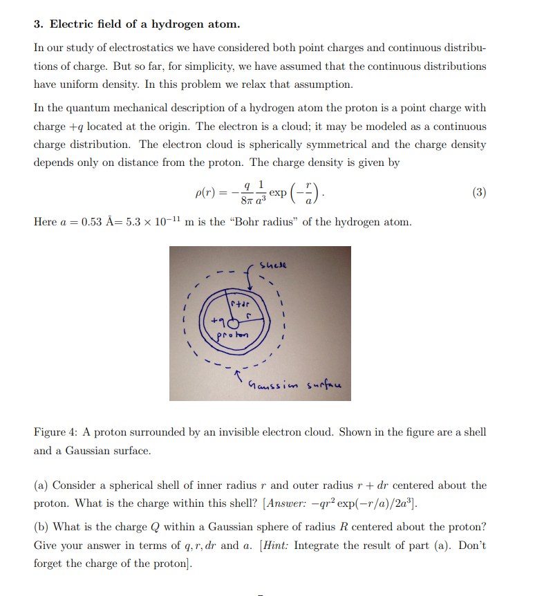 Solved 3. Electric field of a hydrogen atom. In our study of | Chegg.com