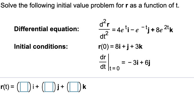Solved Solve the following initial value problem for r as a | Chegg.com