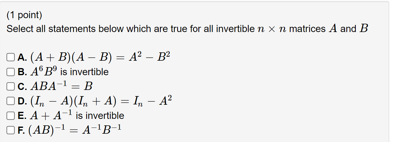 Solved (1 point) Select all statements below which are true | Chegg.com