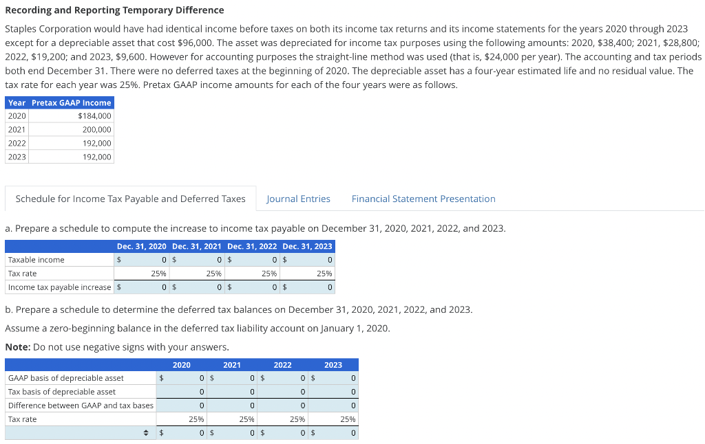 Solved Recording and Reporting Temporary Difference Staples | Chegg.com