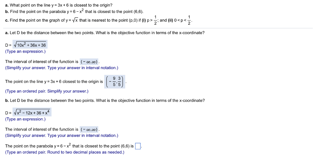 Solved a. What point on the line y 3x+ 6 is closest to the | Chegg.com