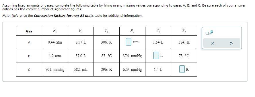 Solved Assuming fixed amounts of gases, complete the | Chegg.com