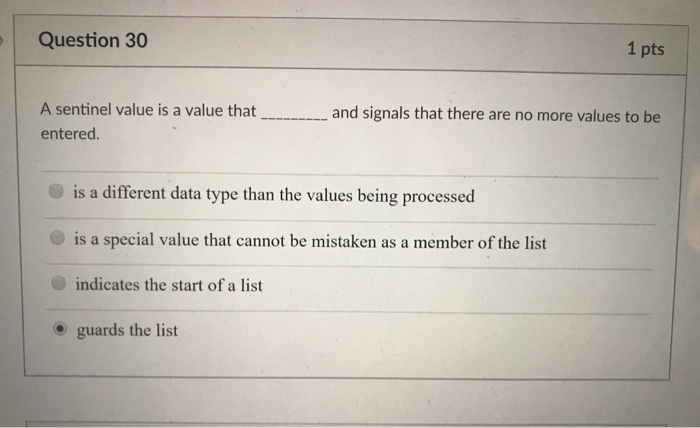 Solved A sentinel value is a value that____ and signals that | Chegg.com
