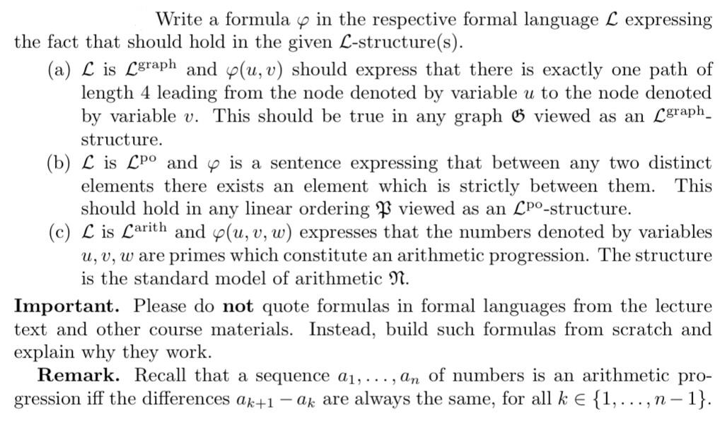 Write a formula y in the respective formal language L | Chegg.com