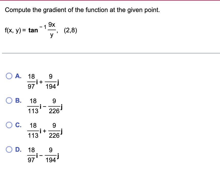 Solved Compute the gradient of the function at the given | Chegg.com