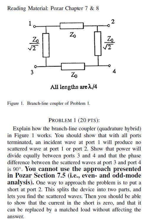 Reading Material: Pozar Chapter 7 & 8 1 2 Z polis 2 | Chegg.com