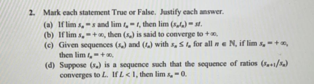Solved 2. Mark each statement True or False. Justify each | Chegg.com