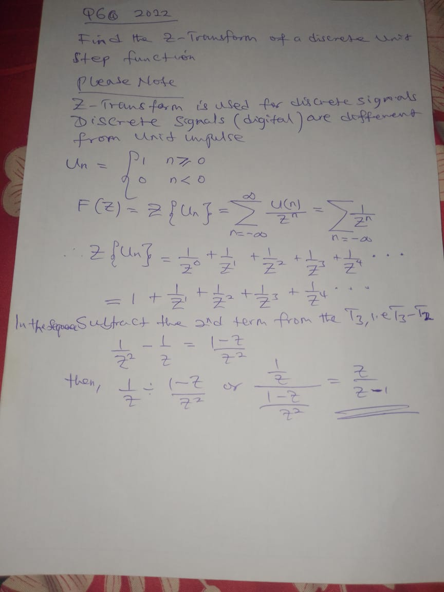 Solved Q6@ 2022 Find the z-Transform of a discreste unit | Chegg.com
