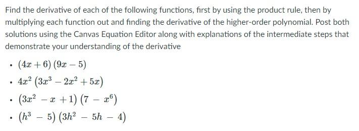 Solved Find the derivative of each of the following | Chegg.com