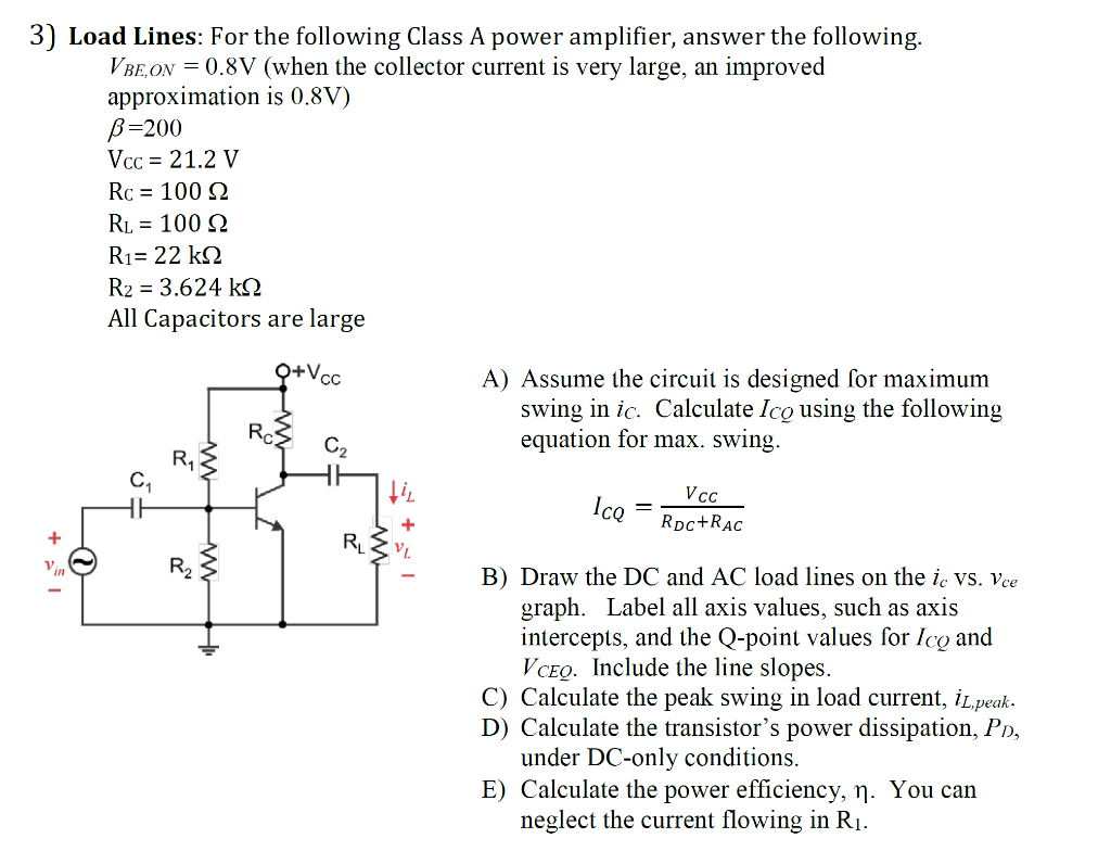 Solved 3) Load Lines: For the following Class A power | Chegg.com
