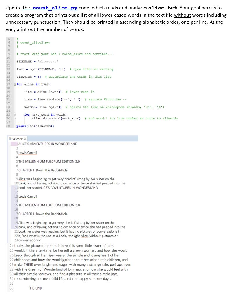 Solved Update the count alice.py code, which reads and | Chegg.com