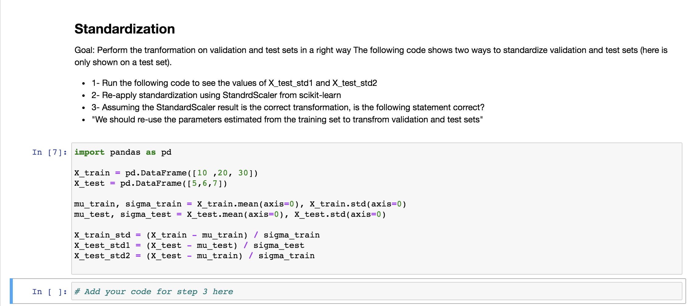 Solved Standardization Goal: Perform the tranformation on | Chegg.com