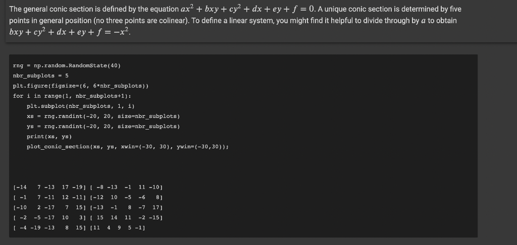 Hint: Write a find_conic function that takes five | Chegg.com