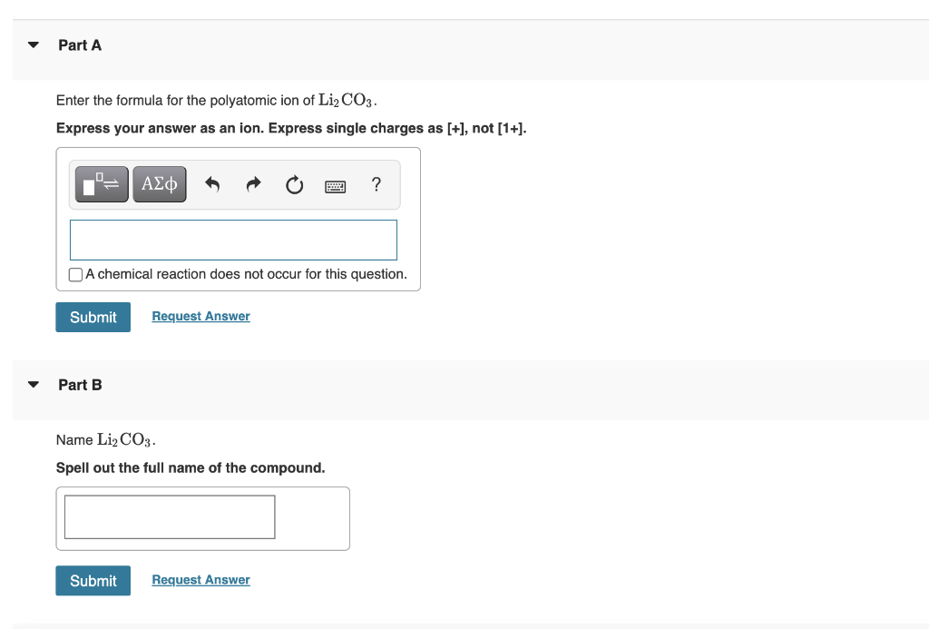 Solved Part A Enter the formula for the polyatomic ion of | Chegg.com