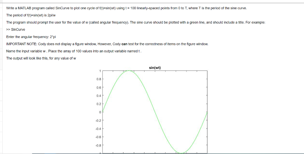 Solved Write a MATLAB program called SinCurve to plot one | Chegg.com