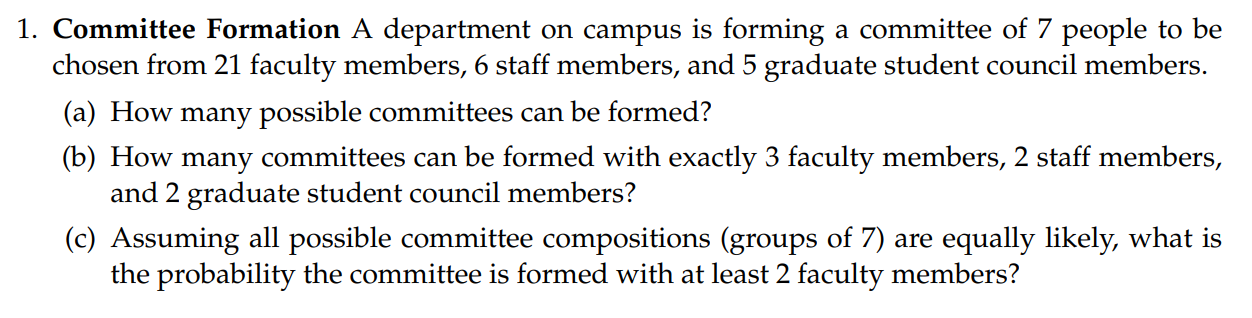 Solved 1. Committee Formation A department on campus is | Chegg.com