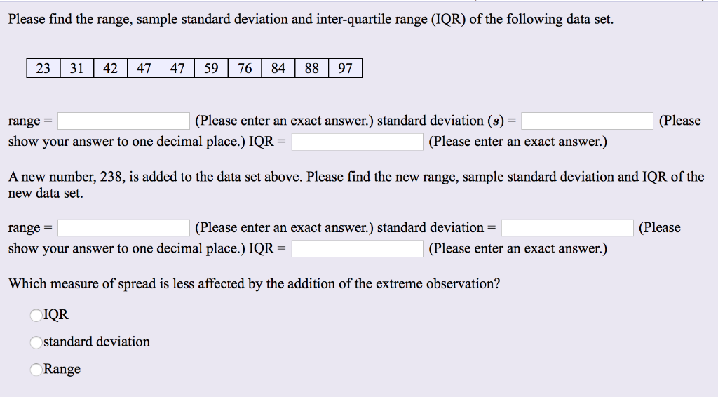 Solved Please Find The Range Sample Standard Deviation And 