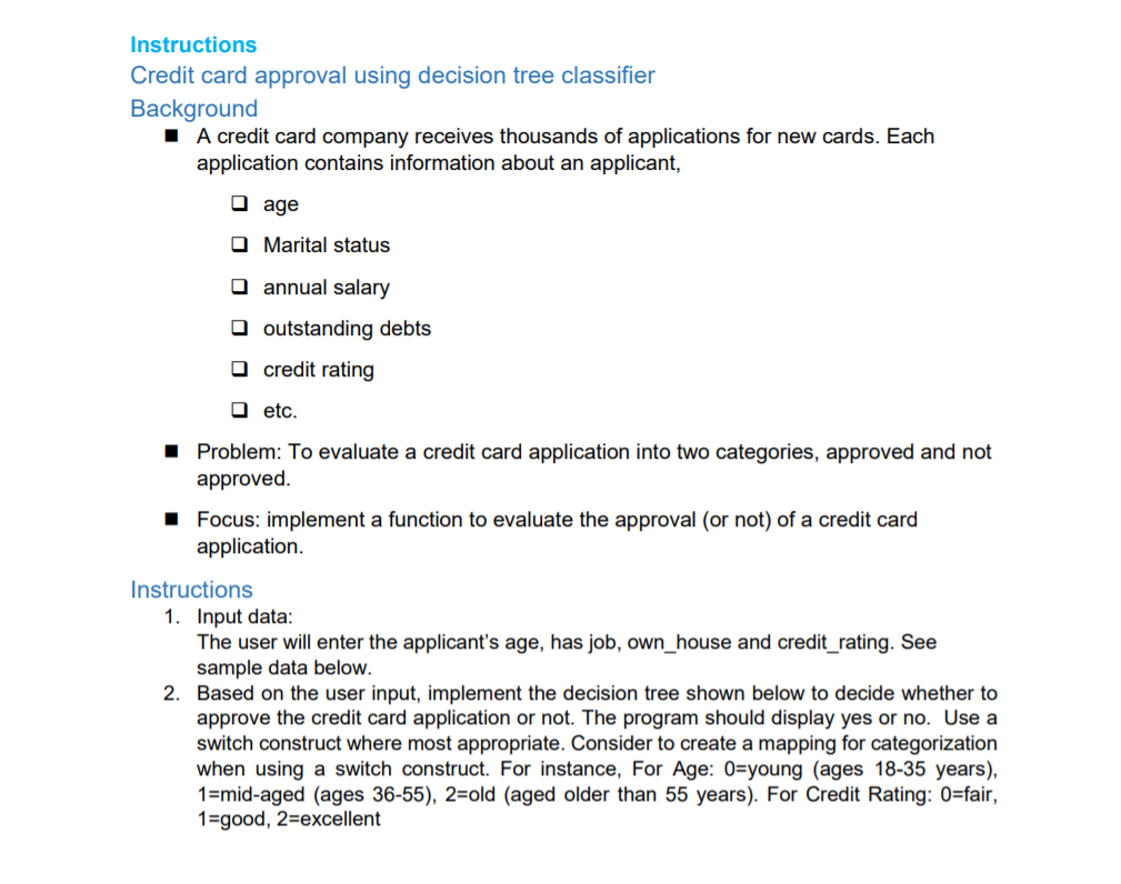 Solved Instructions Credit card approval using decision tree | Chegg.com