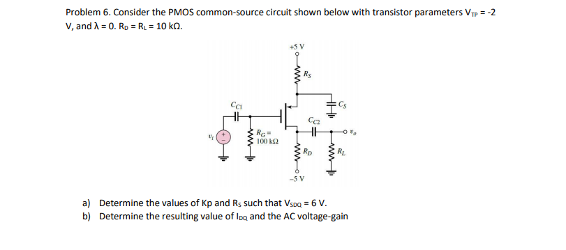 Solved Problem 6. Consider the PMOS common-source circuit | Chegg.com