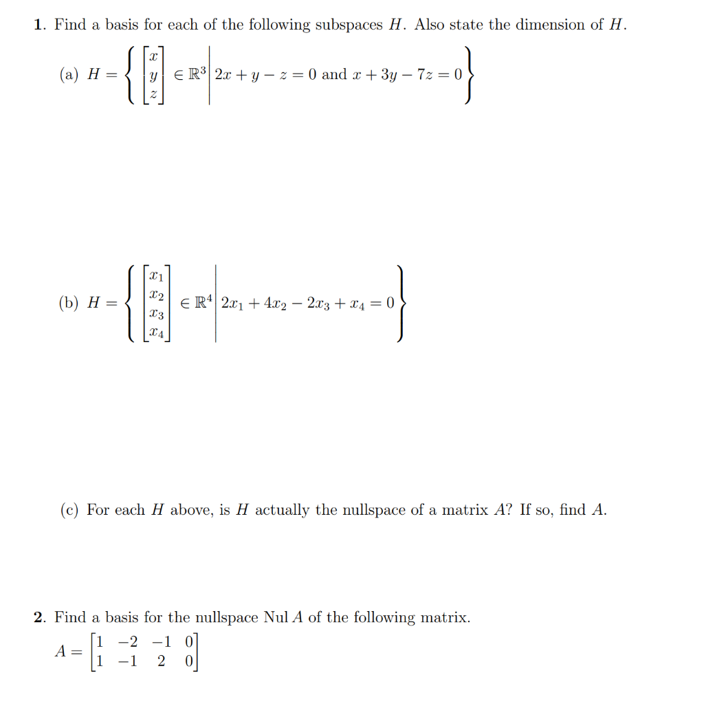 Solved 1. Find a basis for each of the following subspaces | Chegg.com