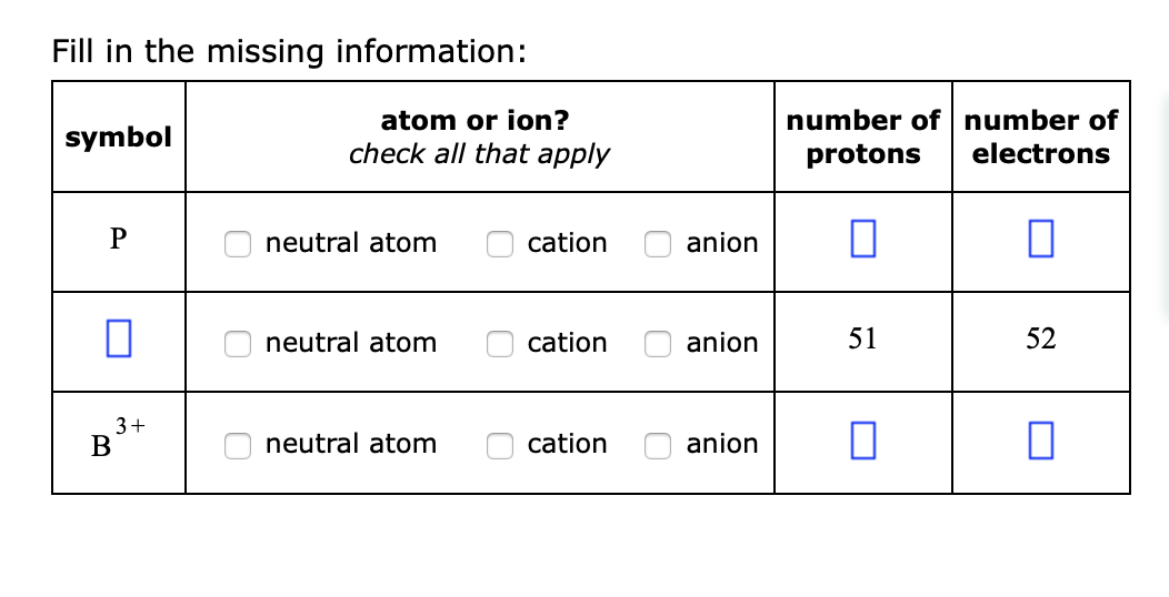 Solved Fill In The Missing Information Symbol Atom Or Ion