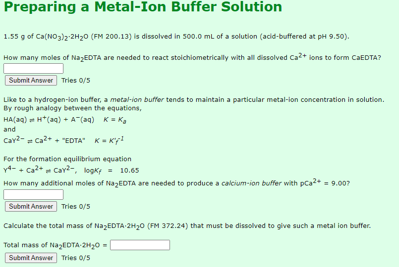 Solved Preparing a Metal-Ion Buffer Solution 1.55 g of | Chegg.com