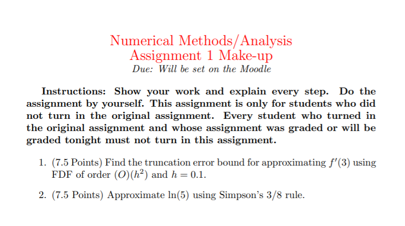 Solved Numerical Methods Analysis Assignment 1 Make Up Due 6297