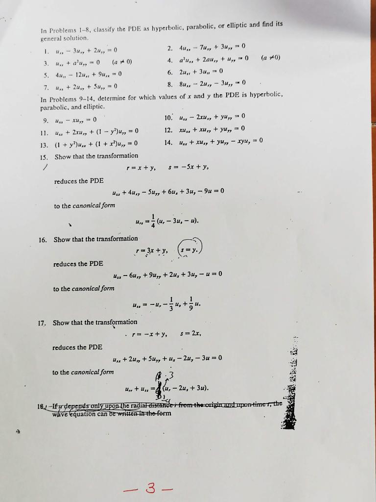 Solved In Problems 1-8, classify the PDE as hyperbolic, | Chegg.com