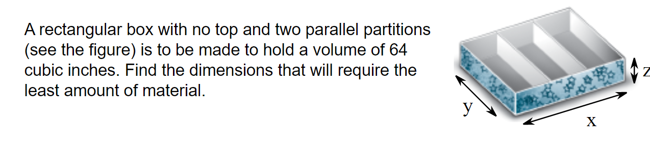 Solved A rectangular box with no top and two parallel | Chegg.com