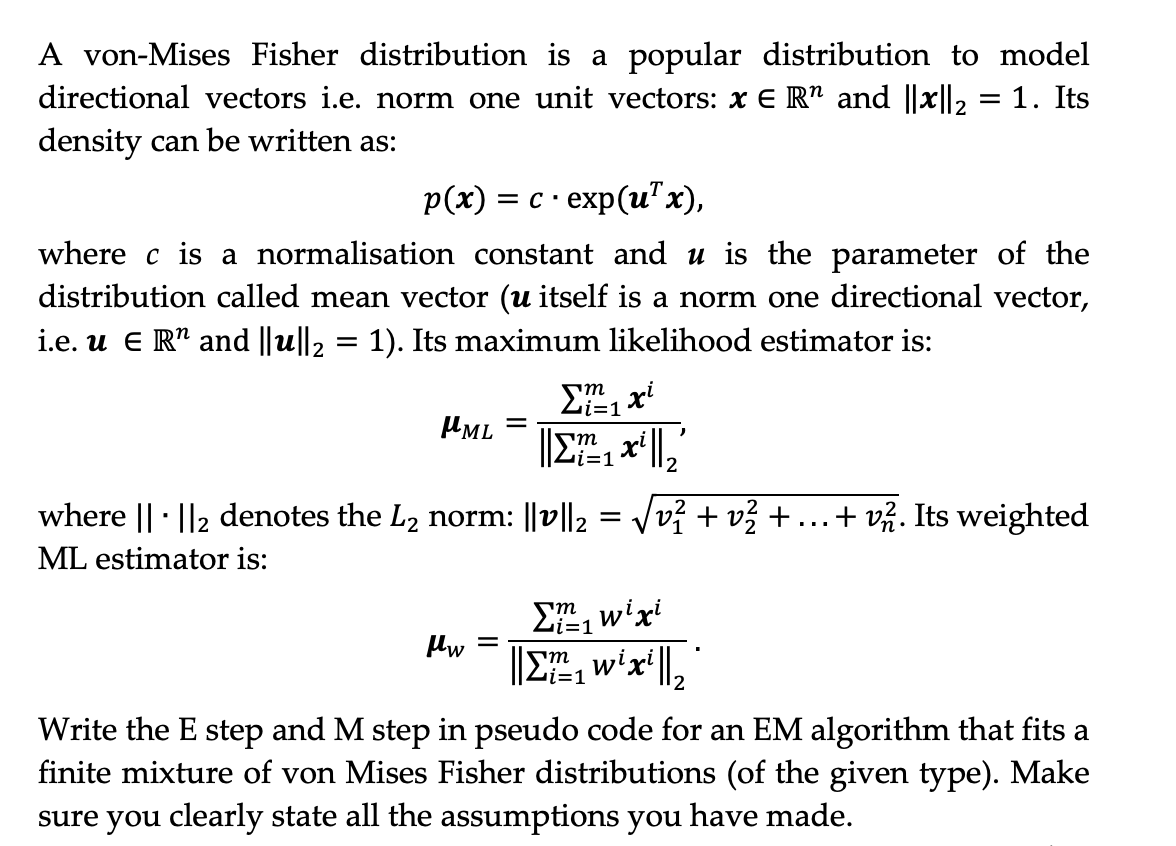 Solved = A von-Mises Fisher distribution is a popular | Chegg.com