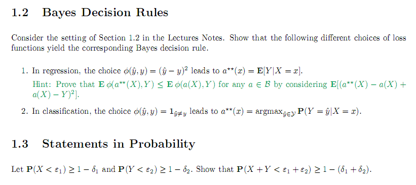 1.2 Bayes Decision Rules Consider the setting of | Chegg.com