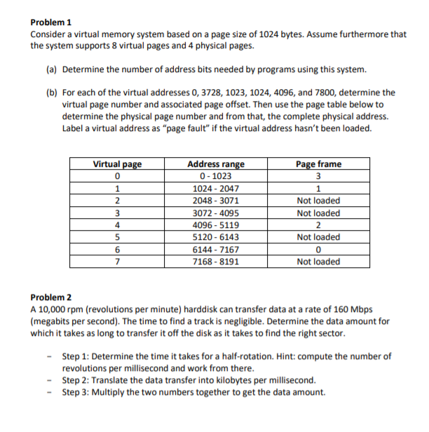 Solved Problem 1 Consider A Virtual Memory System Based On A 1185