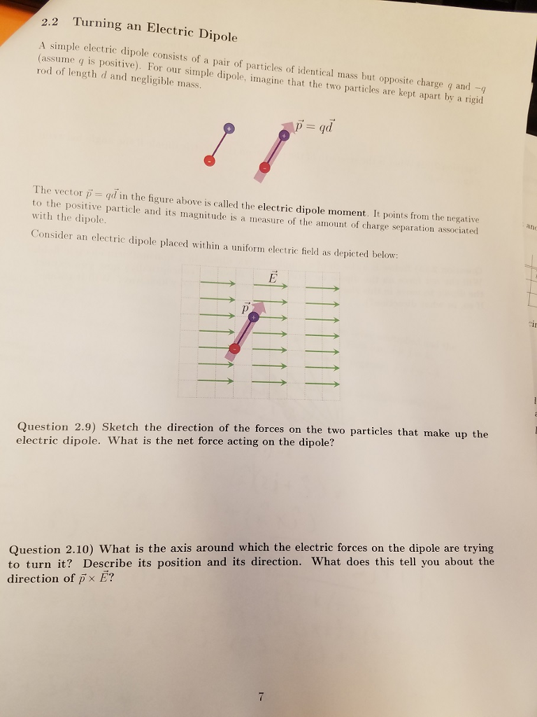 Solved 2.2 Turning an Electric Dipole A simple electric | Chegg.com
