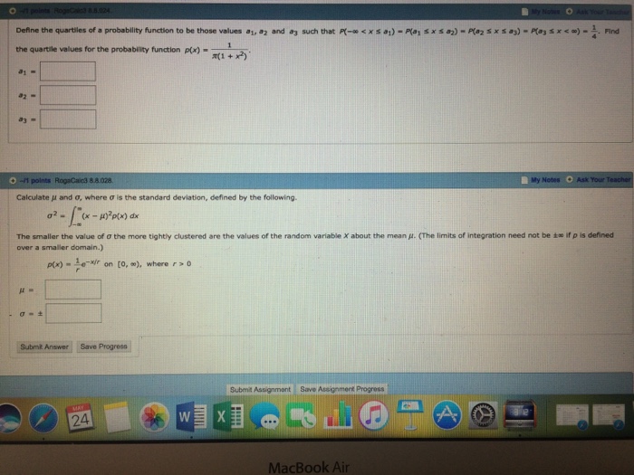 Solved Define the quartiles of a probability function to be | Chegg.com