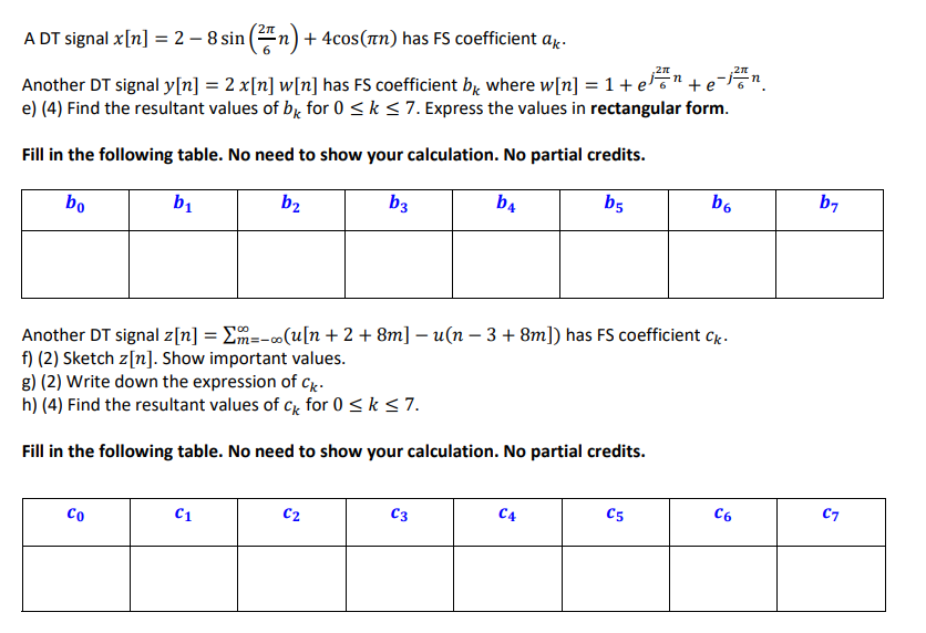 Solved A DT signal x[n]=2−8sin(62πn)+4cos(πn) has FS | Chegg.com
