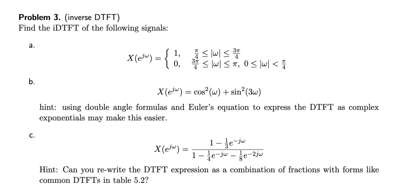 Solved Problem 3. (inverse DTFT) Find the iDTFT of the | Chegg.com
