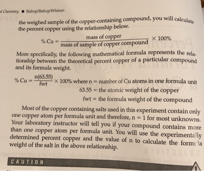 Solved %by mass copper show calculations; Formula weight of | Chegg.com