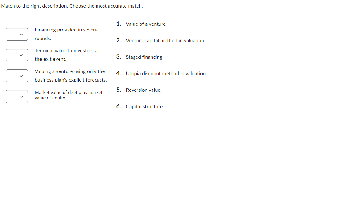 Solved Match to the right description. Choose the most | Chegg.com