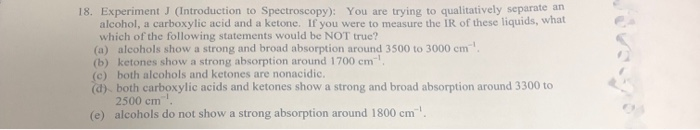 Solved 18. Experiment J (Introduction to Spectroscopy): You | Chegg.com