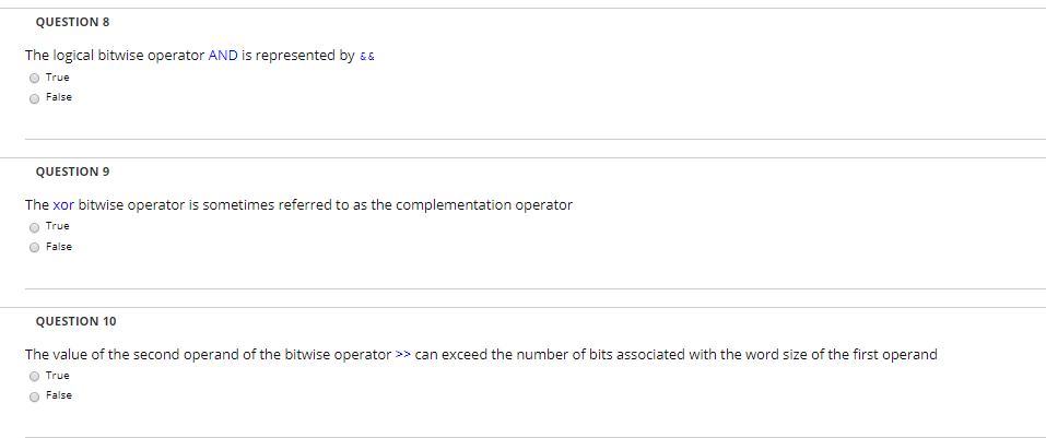Solved QUESTION 8 The logical bitwise operator AND is | Chegg.com