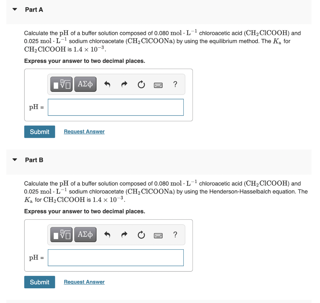 Solved Part A Calculate the pH of a buffer solution composed | Chegg.com