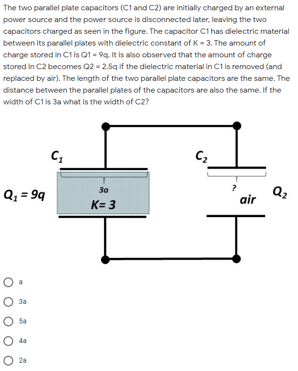 Solved The two parallel plate capacitors (C1 and C2) are | Chegg.com