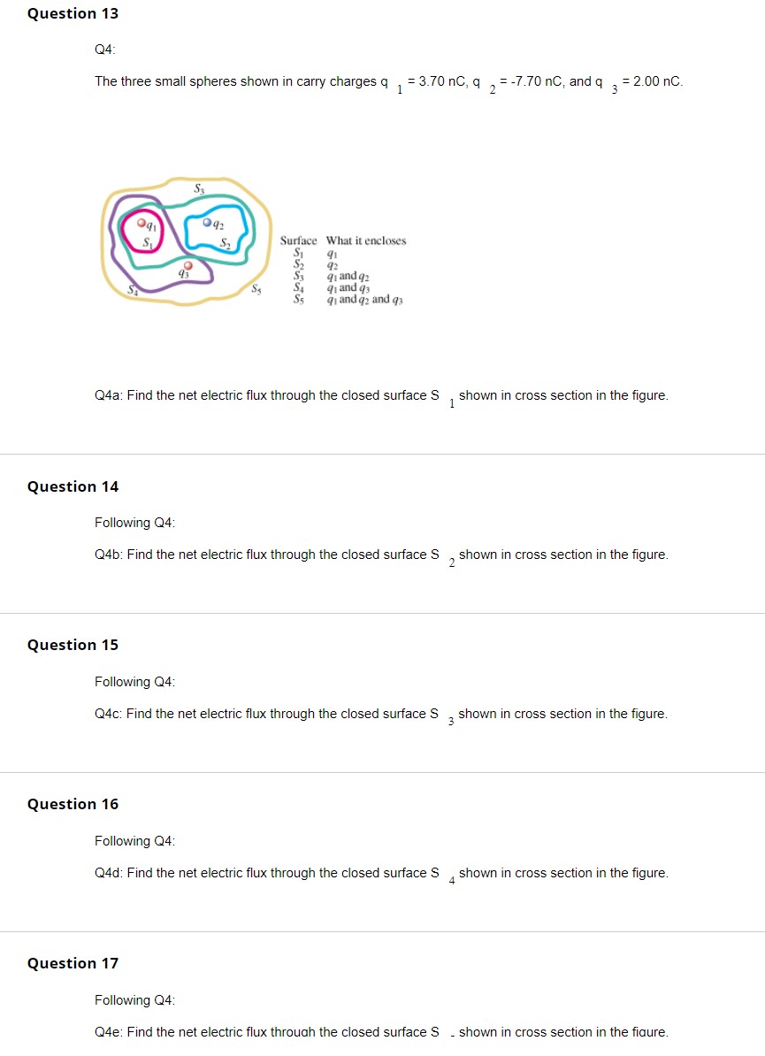 Solved Question 13Q4:The three small spheres shown in carry | Chegg.com