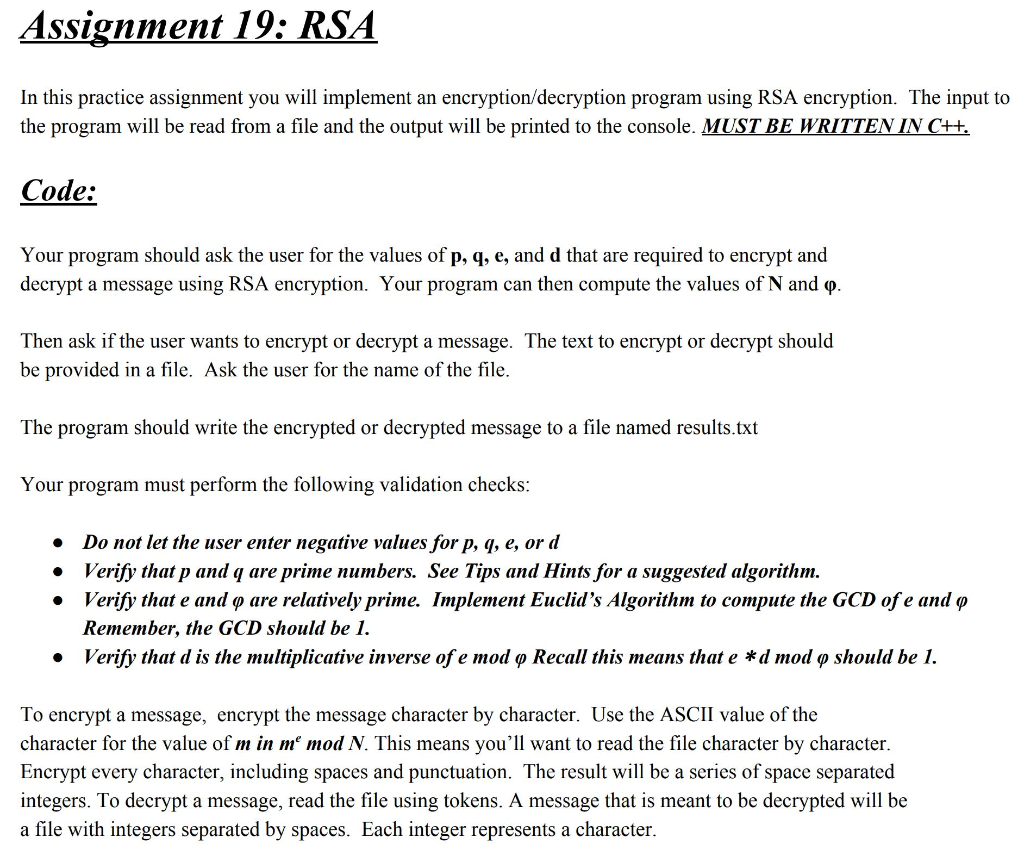 Solved Assignment 19: RSA In this practice assignment you | Chegg.com