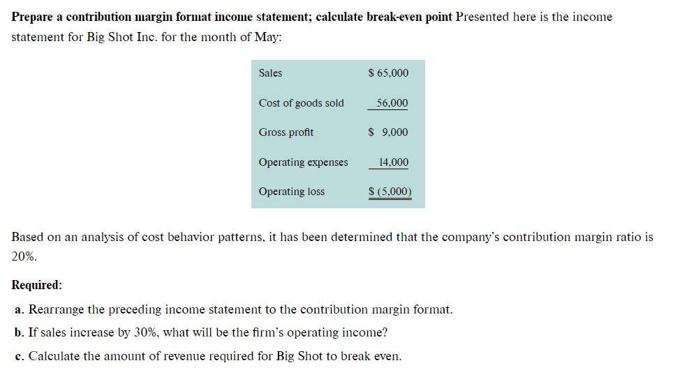 Solved Prepare a contribution margin format income | Chegg.com