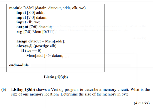 Solved module RAM1(datain, dataout, addr, clk, we); input | Chegg.com