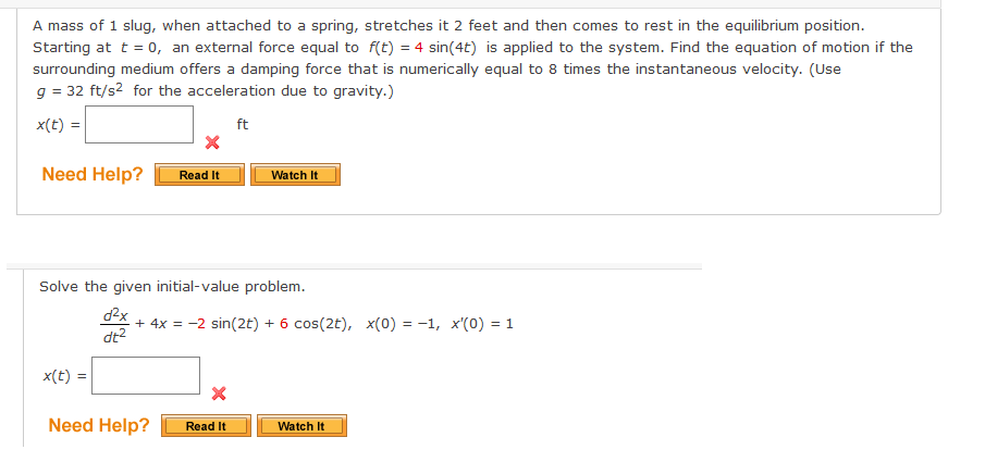 Solved A mass of 1 slug, when attached to a spring, | Chegg.com